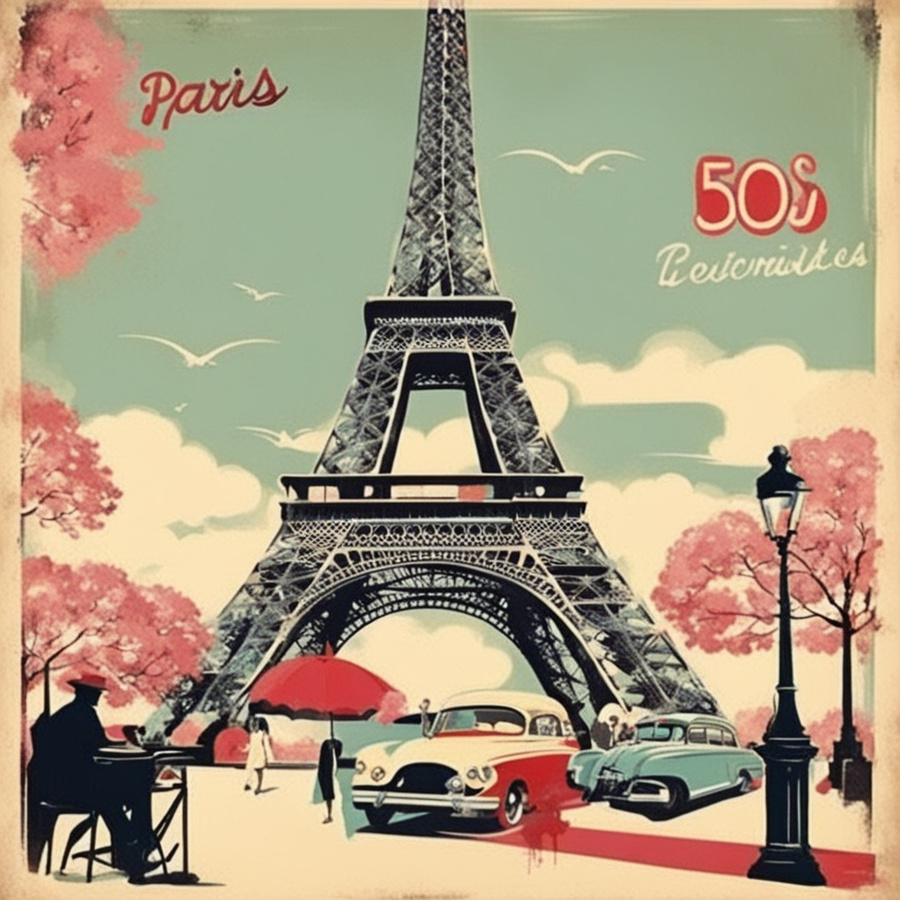paris poster 50s style by AIGALLERY Wall Art