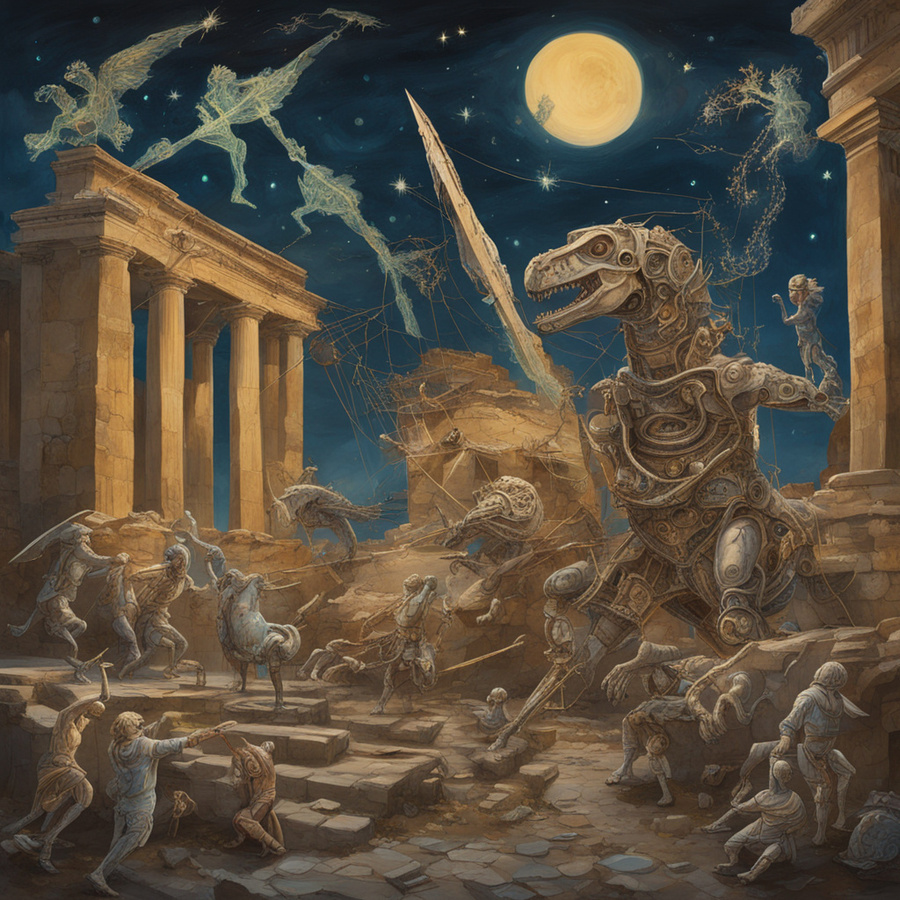 MECHANICAL CREATURES CRAFTING LUMINOUS CONSTELLATIONS IN THE NIGHT SKY ...