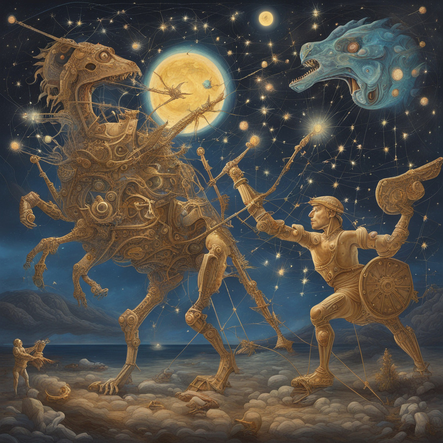 MECHANICAL CREATURES CRAFTING LUMINOUS CONSTELLATIONS IN THE NIGHT SKY ...