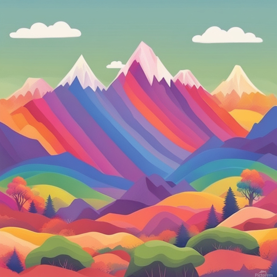 landscape with mountains in gay pride colors by AIGALLERY Wall Art