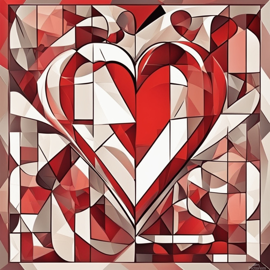 red heart Cubism style by AIGALLERY Wall Art