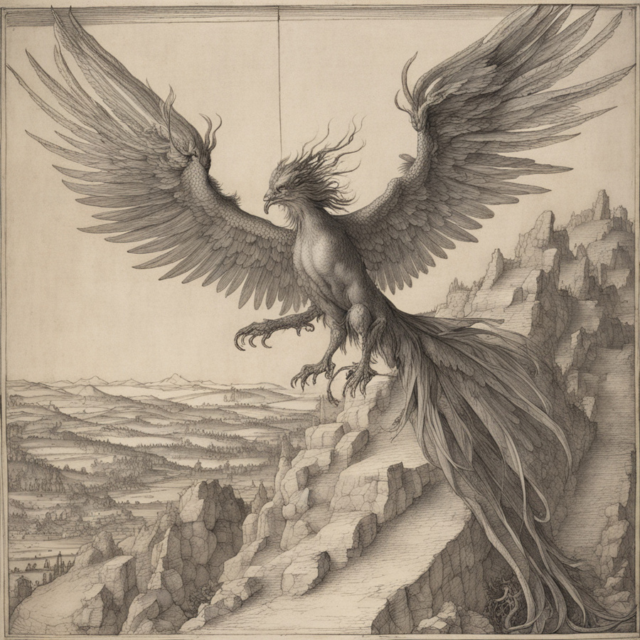 Fire-breathing phoenix ascent Albrecht Dürer by AIGALLERY Wall Art