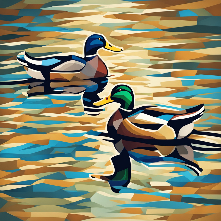 Mallard Duck and Mate on pond Cubism style by AIGALLERY Wall Art