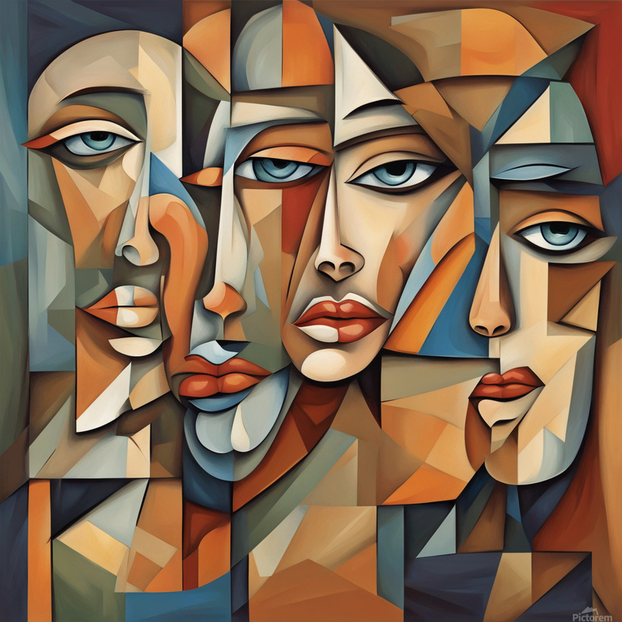 Faces Cubism art style by AIGALLERY Wall Art