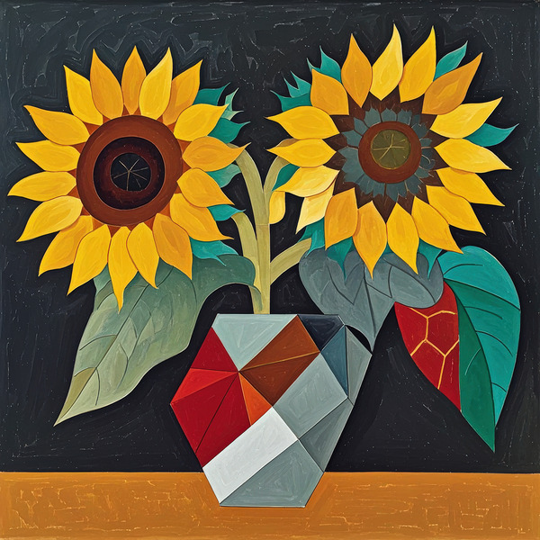 Cubist Sunflowers: A Modern Still Life by Sumer Paintings Wall Art