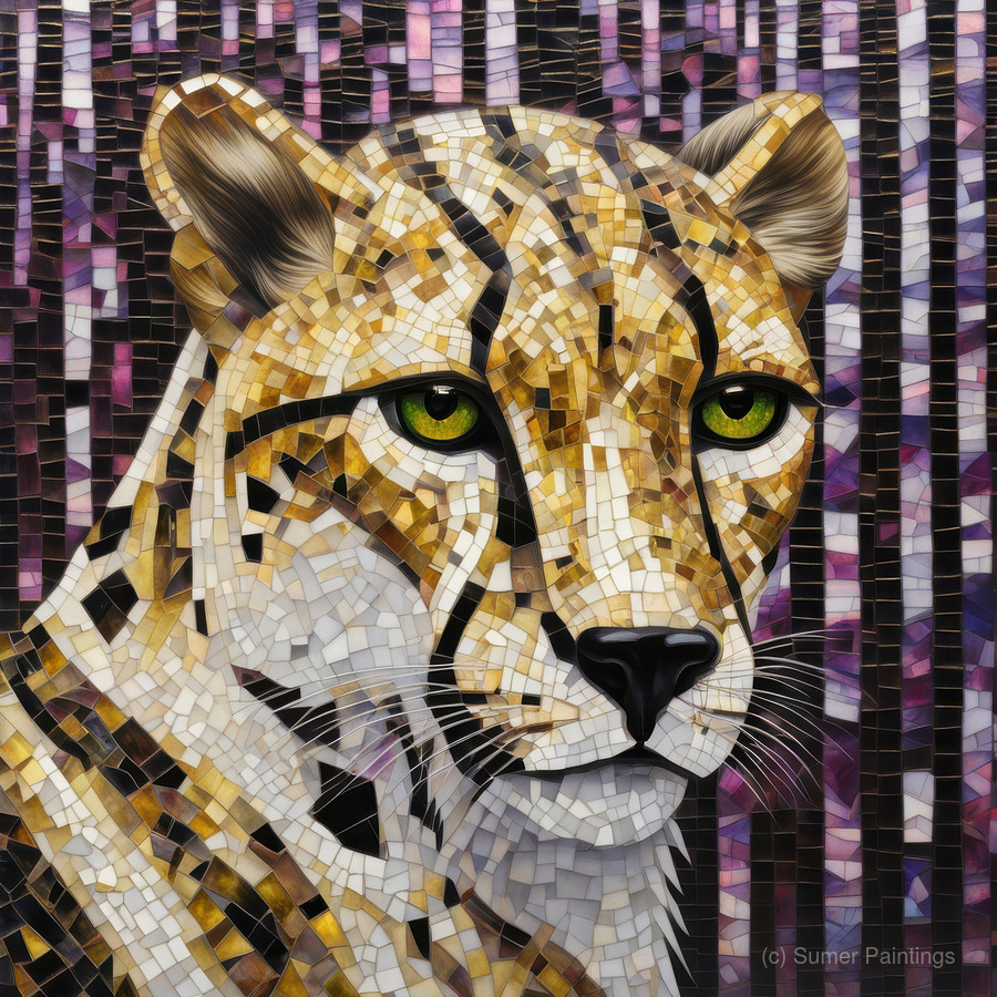 Mosaic Cheetah Art by Sumer Paintings Wall Art