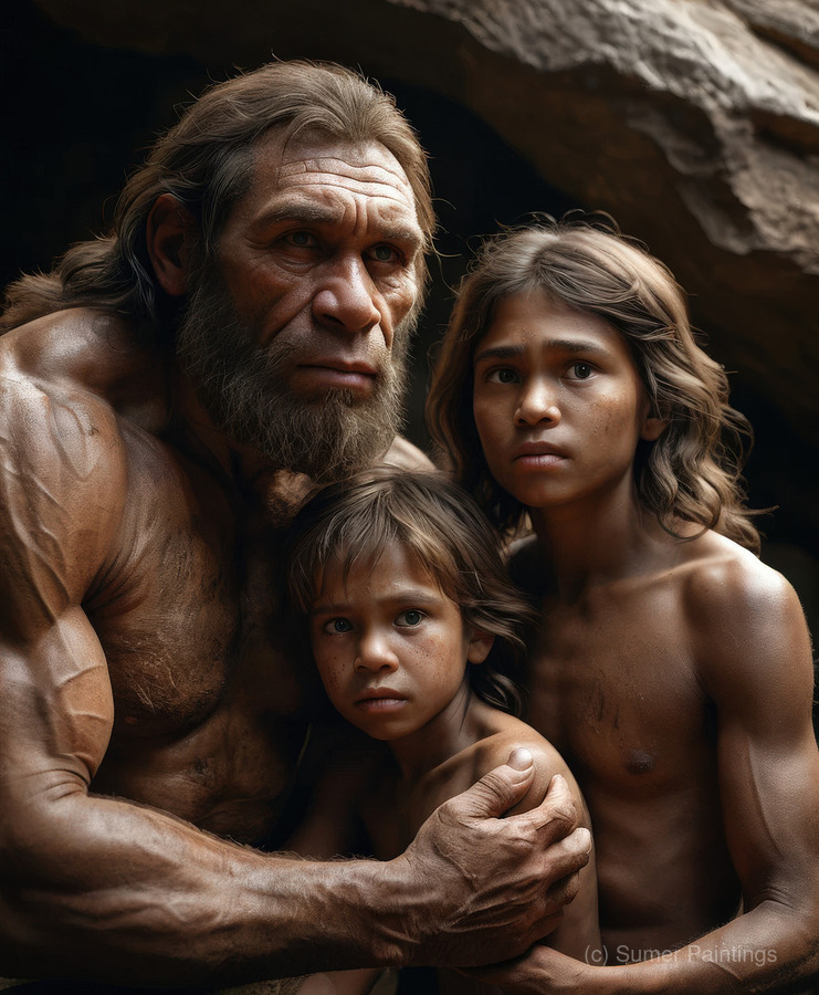 Neanderthal Shelter: Unity in the Ancient Cave by Sumer Paintings Wall Art