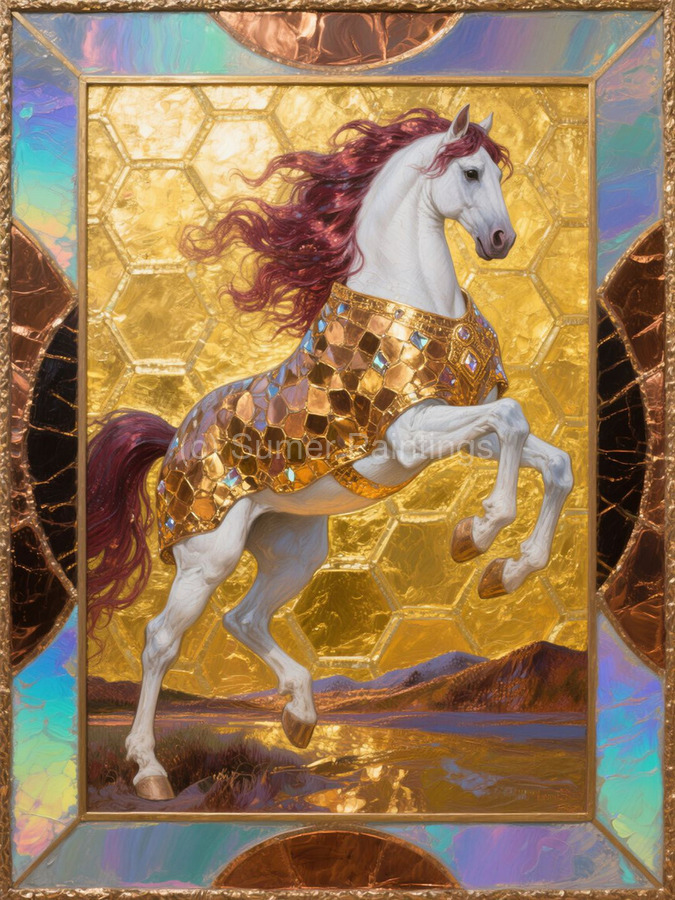 Golden White Friesian Horse Gold Bronze Foil Impasto Painting Metallic ...