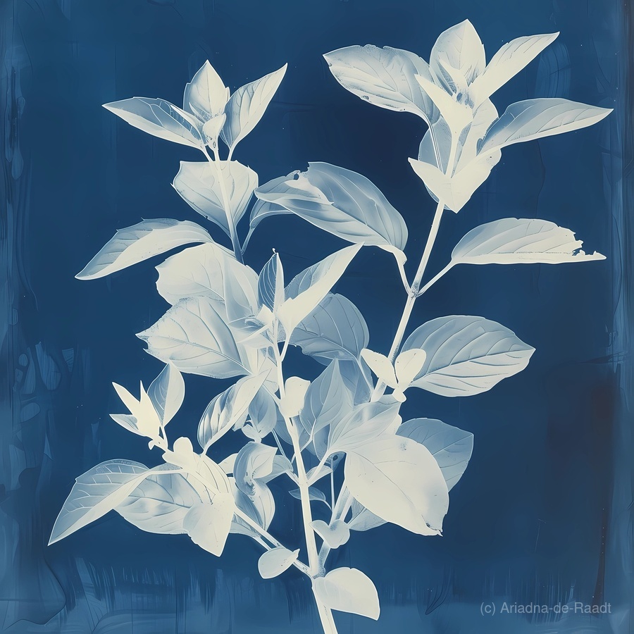 floral background of blue cyanotype silhouette plant by Ariadna-de ...