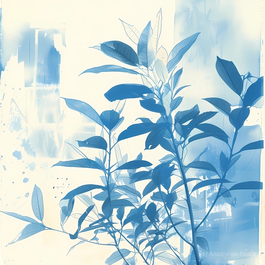 floral background of blue cyanotype silhouette plant by Ariadna-de ...