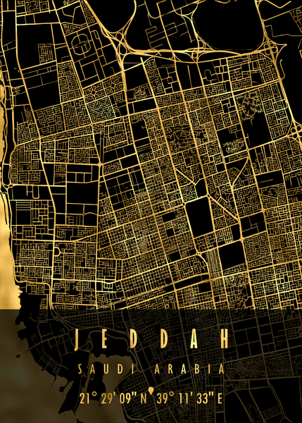 JEDDAH MAP SAUDI ARABIA by Mapolis Wall Art