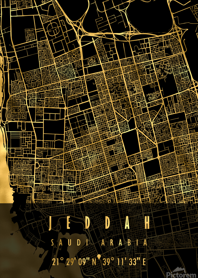 JEDDAH MAP SAUDI ARABIA by Mapolis Wall Art