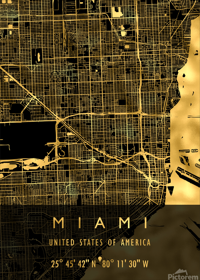 MIAMI MAP USA by Mapolis Wall Art