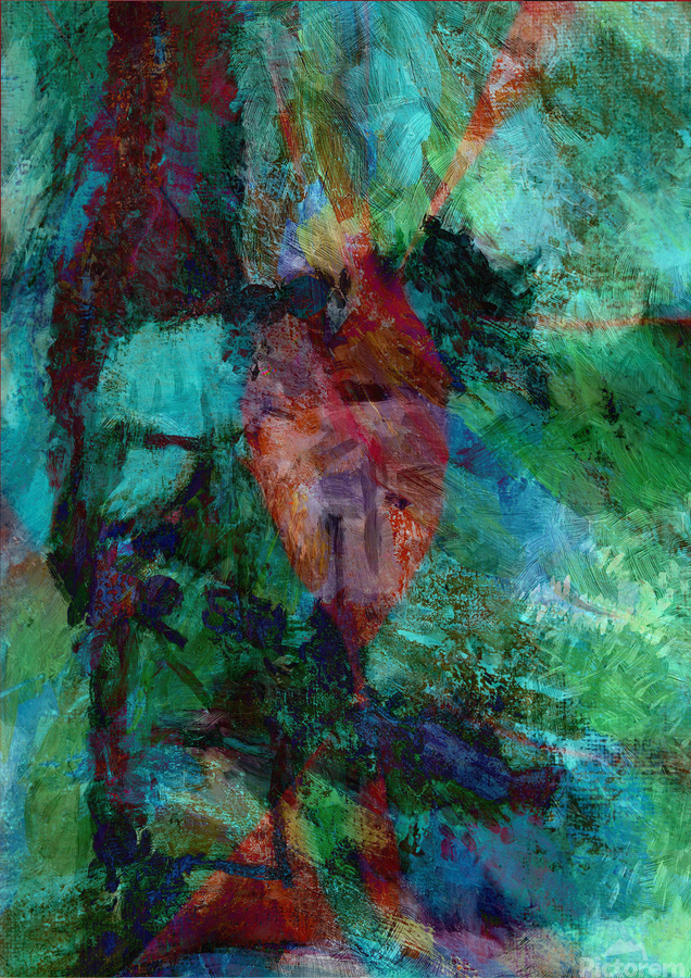 Purple Green Abstract Expressionist Composition by Galaksora Wall Art