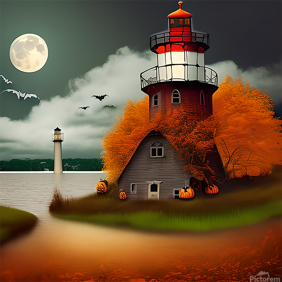 Ghosts lighthouse with night clouds on moon light 4 by Rad11071965 Wall Art
