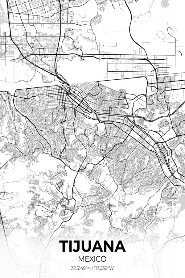 Tijuana Mexico City Map Print by Conceptual Photography Wall Art