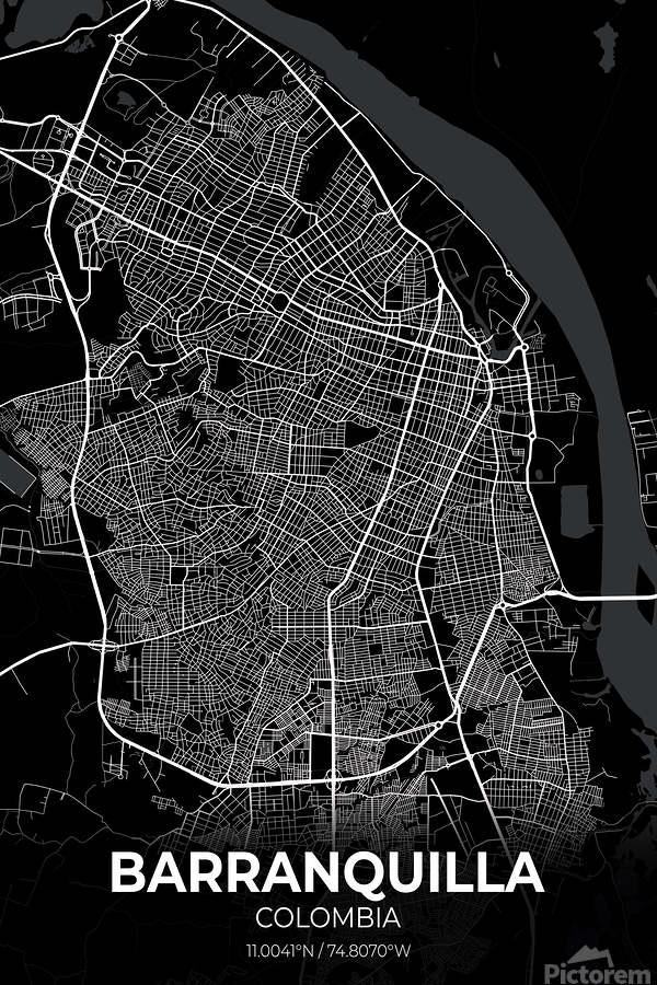 Barranquilla Colombia City Map Print by Conceptual Photography Wall Art