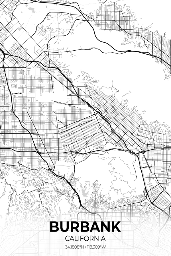 Burbank California City Map Print by Conceptual Photography Wall Art