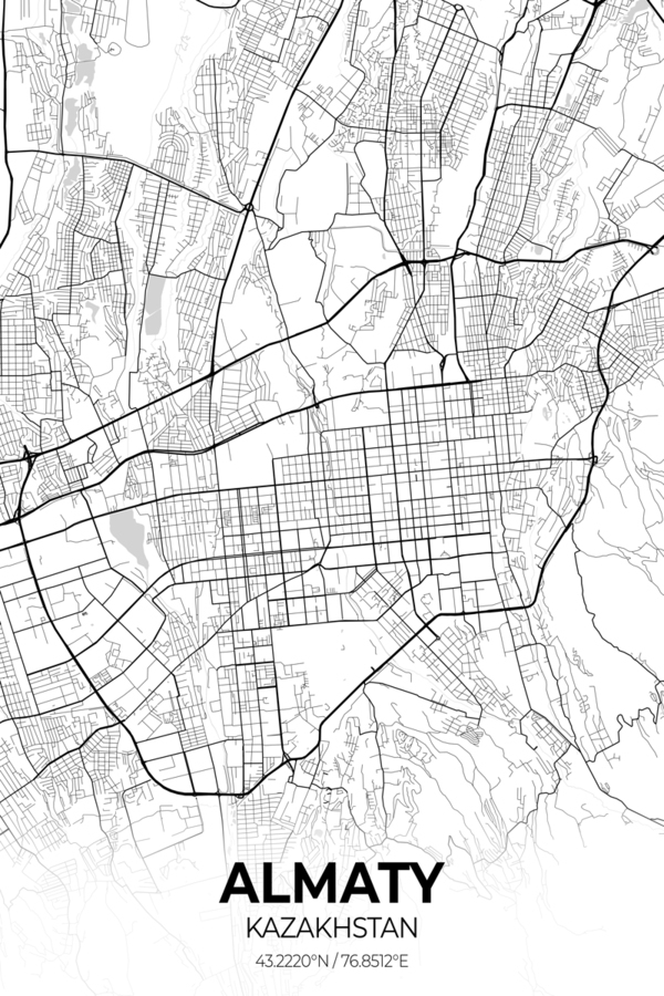 Almaty Kazakhstan City Map by Conceptual Photography Wall Art