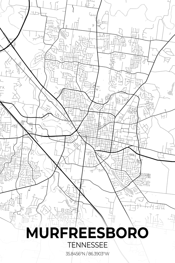 Murfreesboro Tennessee City Map Print by Conceptual Photography Wall Art