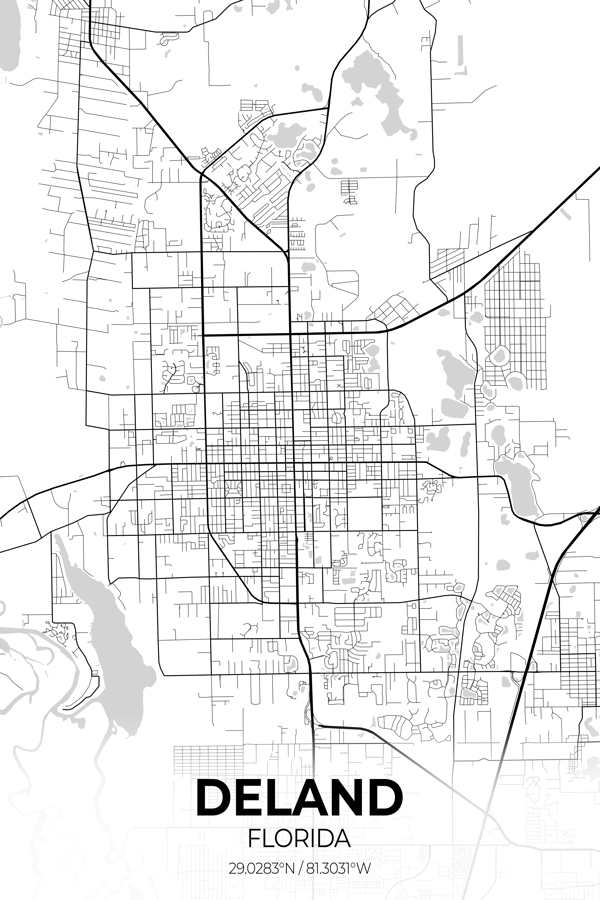 DeLand Florida City Map Print by Conceptual Photography Wall Art