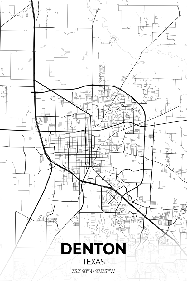 Denton Texas City Map Print by Conceptual Photography Wall Art