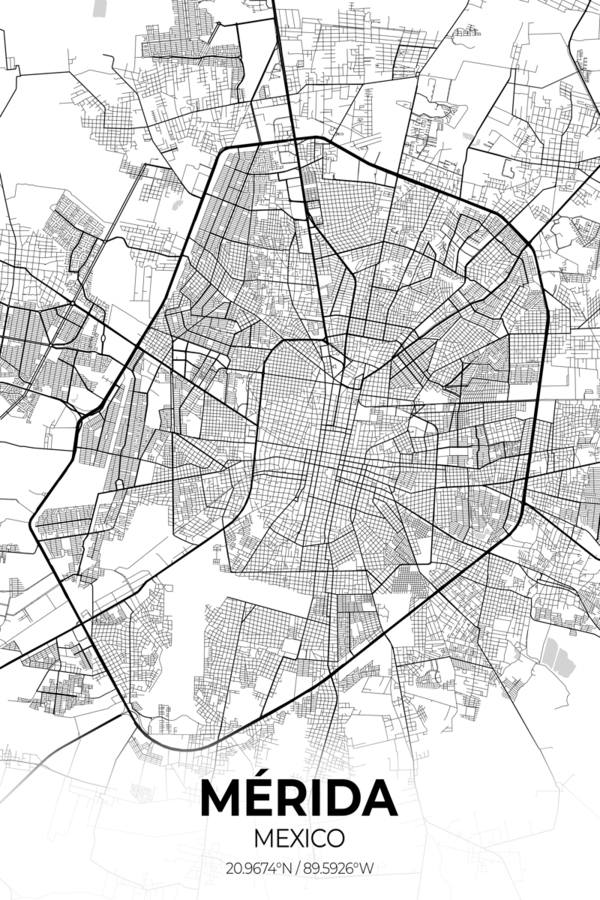 Merida Mexico City Map Print by Conceptual Photography Wall Art