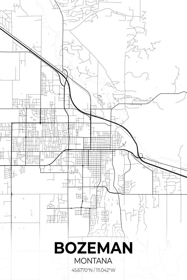 Bozeman Montana City Map Print by Conceptual Photography Wall Art