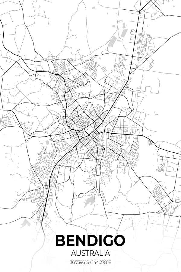 Bendigo Australia City Map Print by Conceptual Photography Wall Art