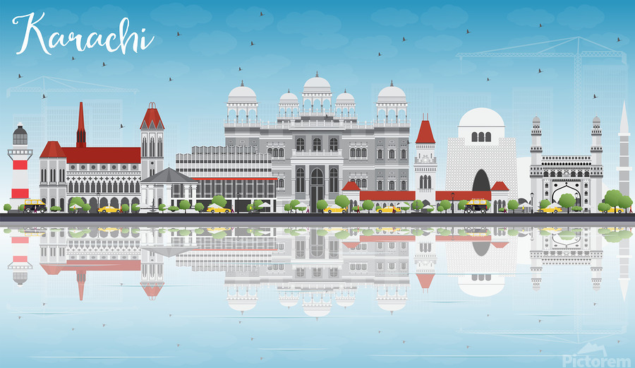 Karachi Pakistan City Skyline Print by Conceptual Photography Wall Art