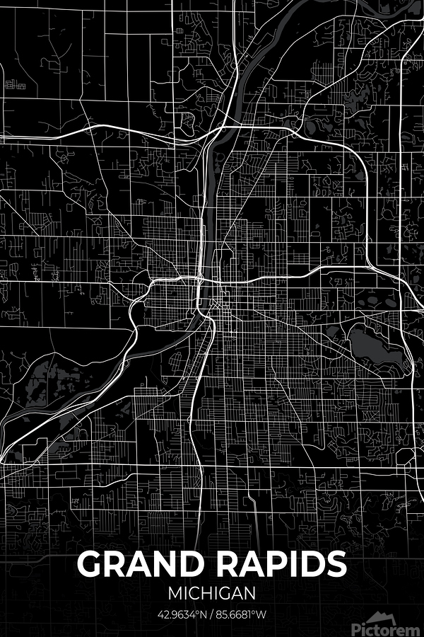 Grand Rapids Michigan City Map Print by Conceptual Photography Wall Art