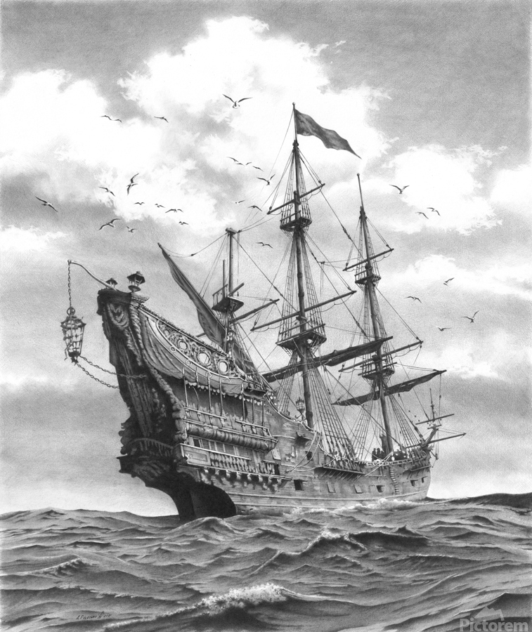 Ship Print: Blackbeard Pirate Ship aka Queen Anne’s Revenge by R7ART Wall Art