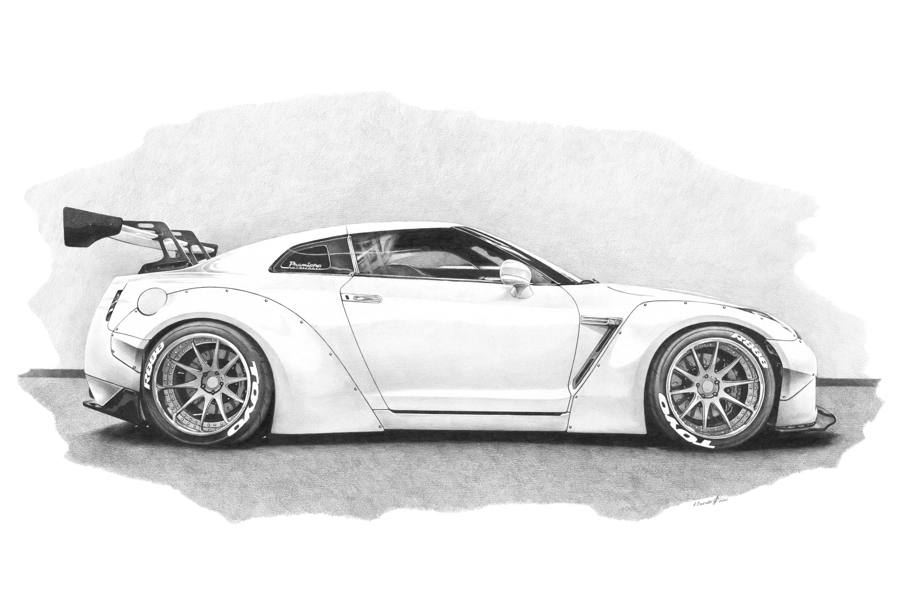 Automotive Print: Nissan SkyLine GTR R35 Photo Like Drawing Print by ...