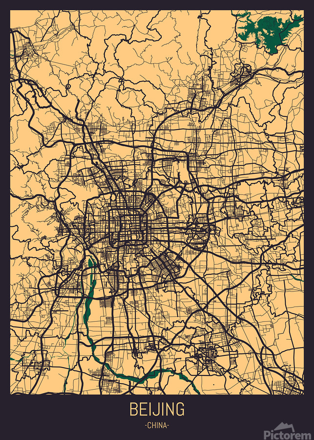 Beijing China City Street Map by Towseef Dar Wall Art