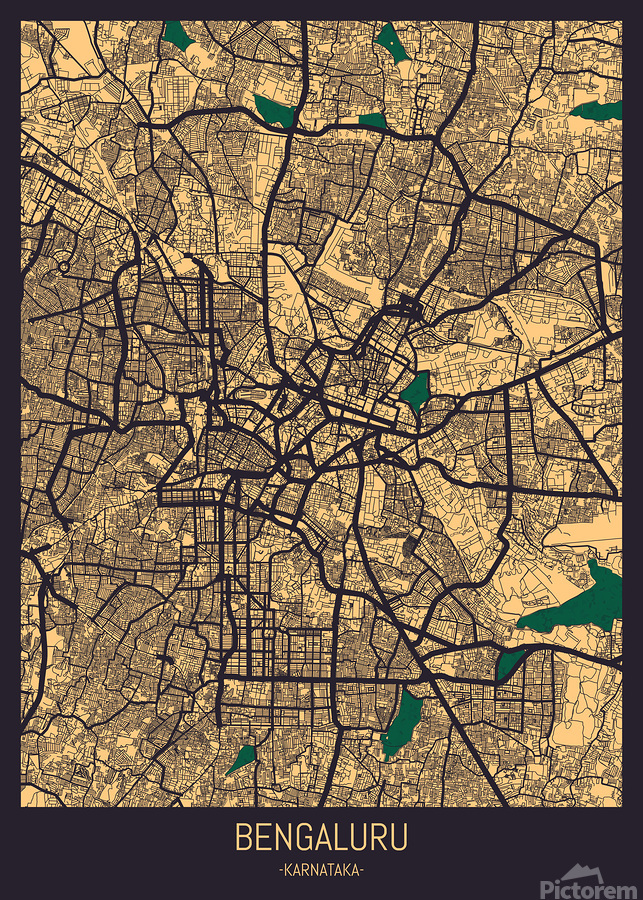 Bengaluru Karnataka City Street Map by Towseef Dar Wall Art