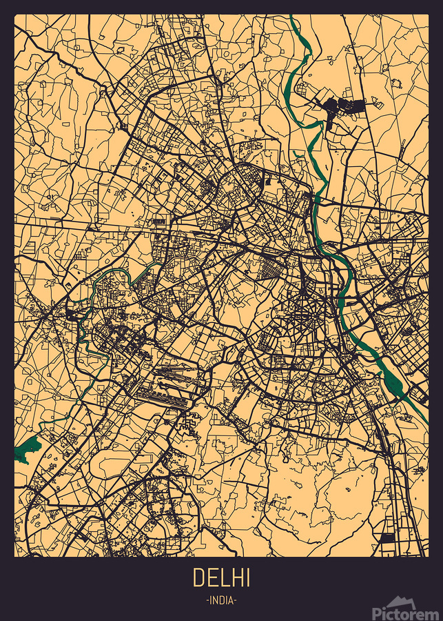 Delhi India City Street Map by Towseef Dar Wall Art