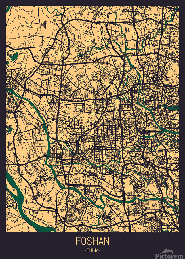 Foshan China City Street Map by Towseef Dar Wall Art