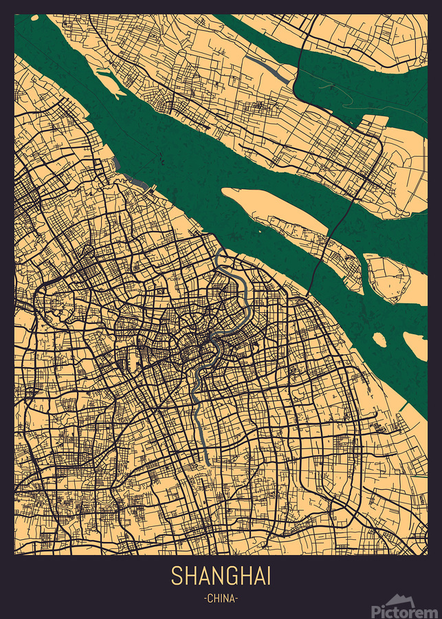 Shanghai China City Street Map by Towseef Dar Wall Art