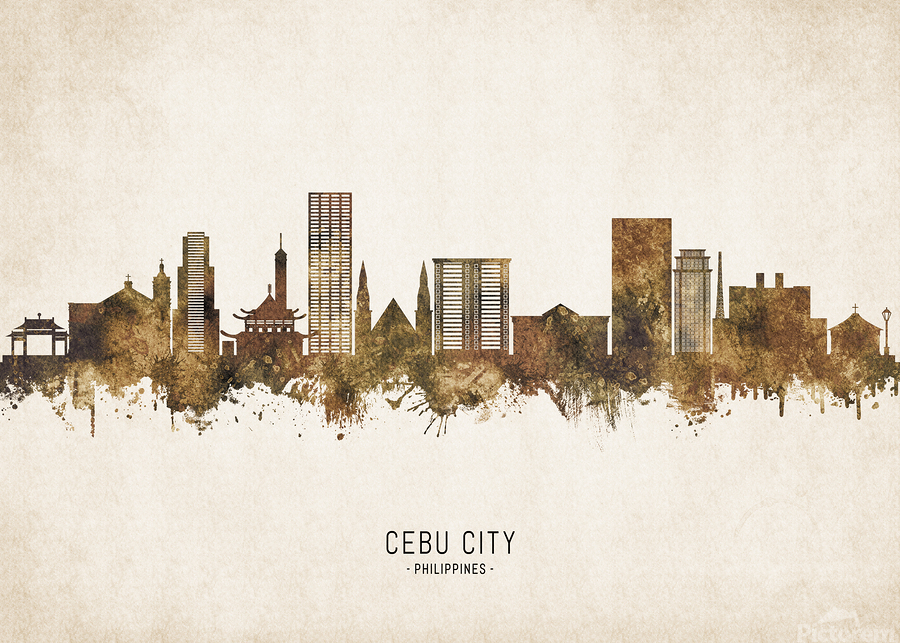 Cebu City Philippines Cityscape Vintage by Towseef Dar Wall Art