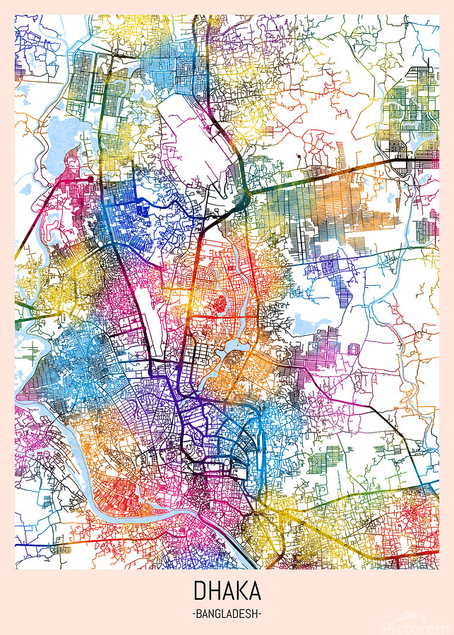 Dhaka Bangladesh City Map by Towseef Dar Wall Art
