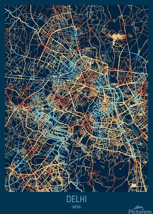 Delhi India Map by Towseef Dar Wall Art