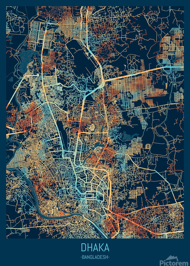 Dhaka Bangladesh Map by Towseef Dar Wall Art