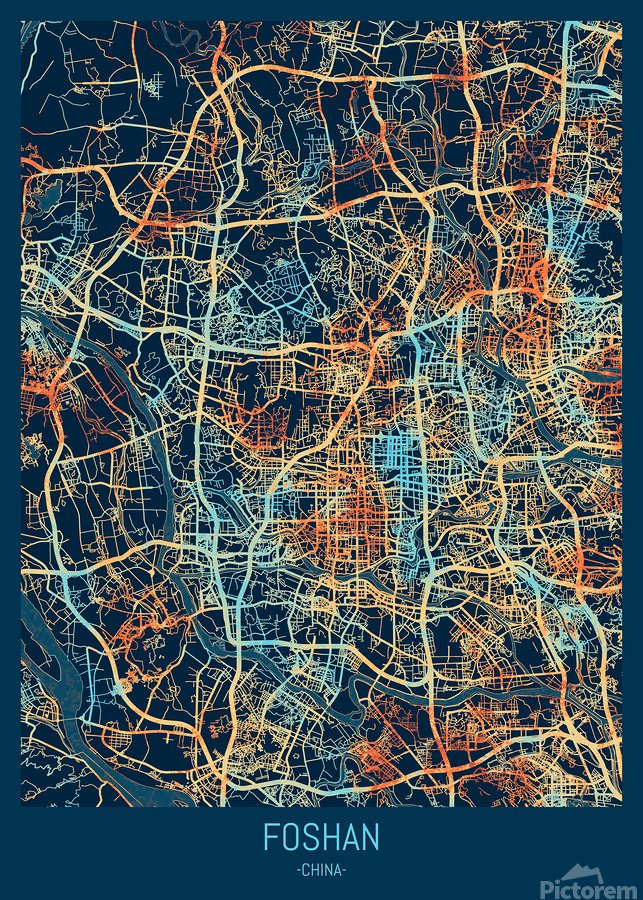 Foshan China Map by Towseef Dar Wall Art