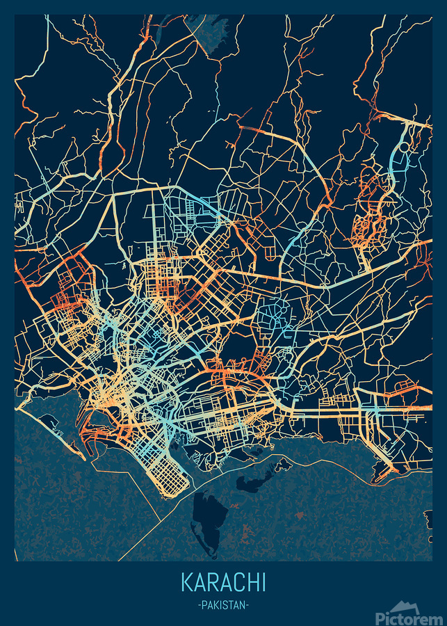 Karachi Pakistan Map by Towseef Dar Wall Art