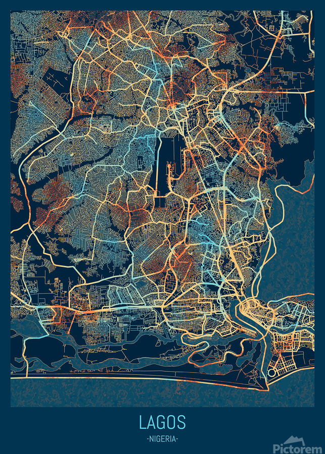 Lagos Nigeria Map by Towseef Dar Wall Art