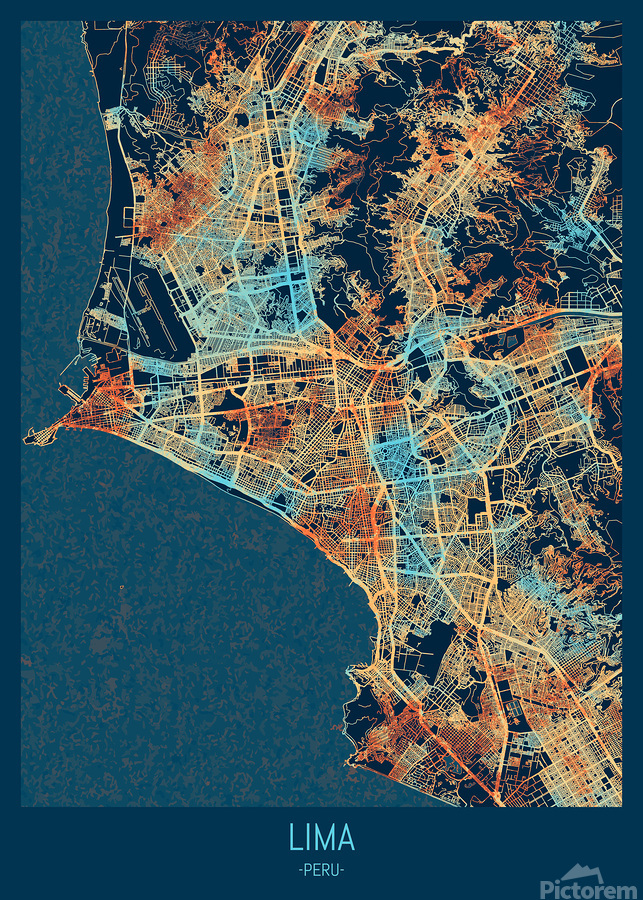 Lima Peru Map by Towseef Dar Wall Art