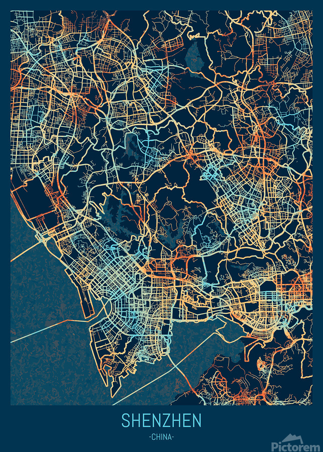 Shenzhen China Map by Towseef Dar Wall Art