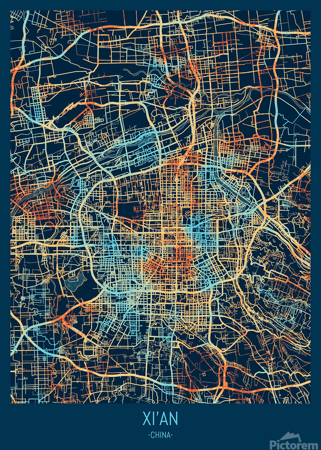 XiAn China Map by Towseef Dar Wall Art