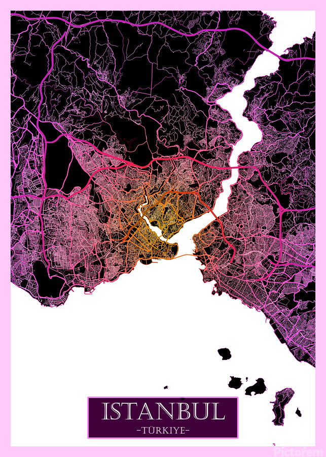 Istanbul Turkiye Road Map by Towseef Dar Wall Art