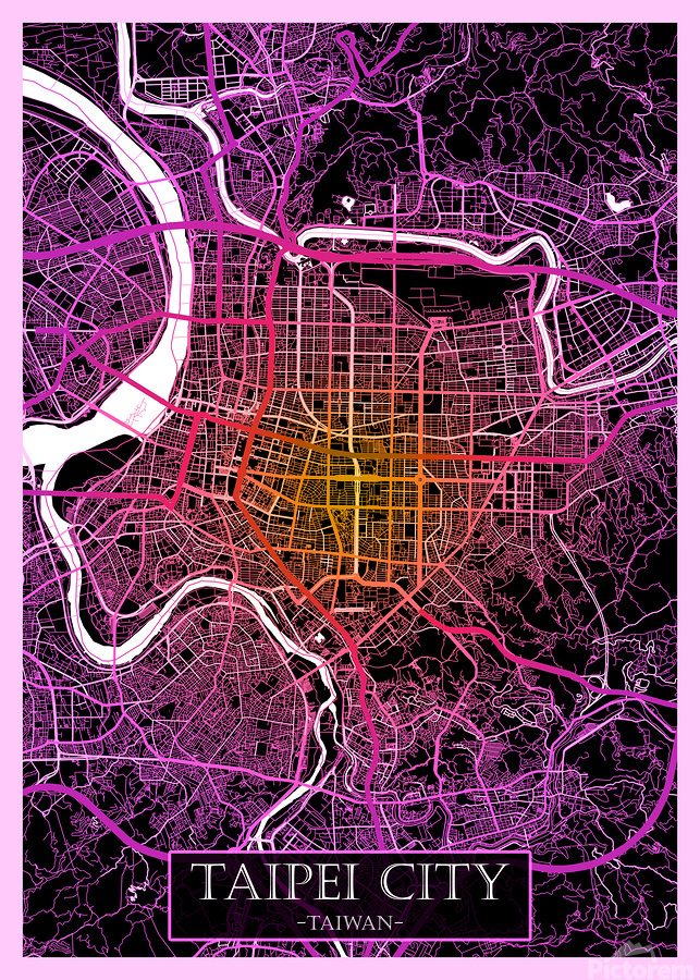 Taipei City Taiwan Road Map by Towseef Dar Wall Art